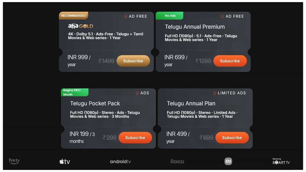 Aha OTT Platform Releases, Subscription Packs - Kerala TV