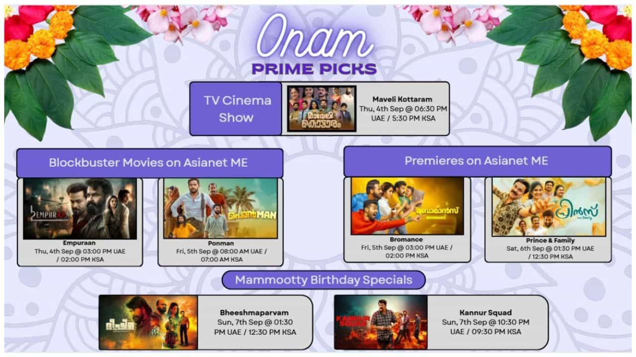 Asianet Middle East Channel Onam 2025 Programs - Kerala TV